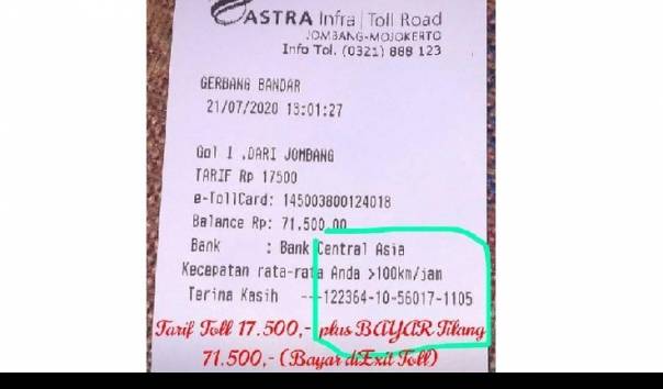 Viral Struk Tol Jombang-Mojokerto Plus Bayar Tilang, Ini Tanggapan Operator