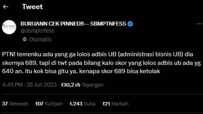 Netizen Keluhkan Skor UTBK Tinggi tapi Gagal Masuk Universitas ...